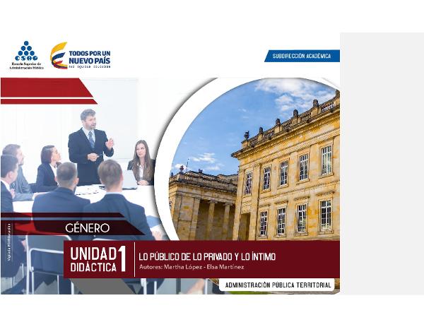 Género. Unidad didáctica 1: Lo Público de lo Privado y lo Íntimo